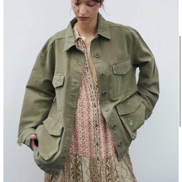 Zara | Jackets & Coats | Zara Multi Pocket Jacket Green Military | Poshmark